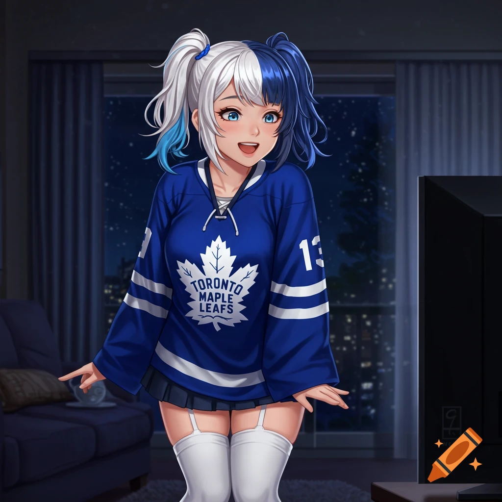 Anime girl in Toronto Maple Leafs jersey on Craiyon