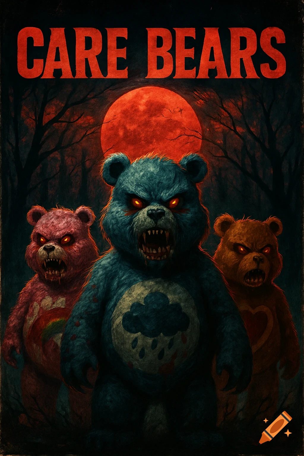 Care Bears horror movie poster on Craiyon