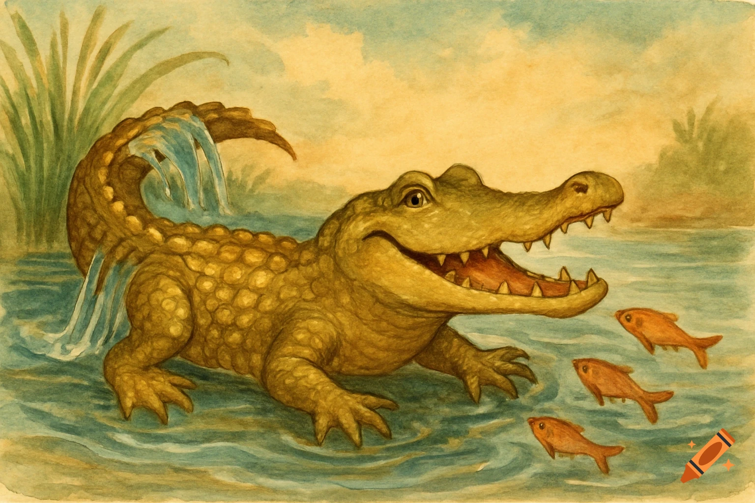 Illustration of a crocodile from the poem 'How doth the little ...