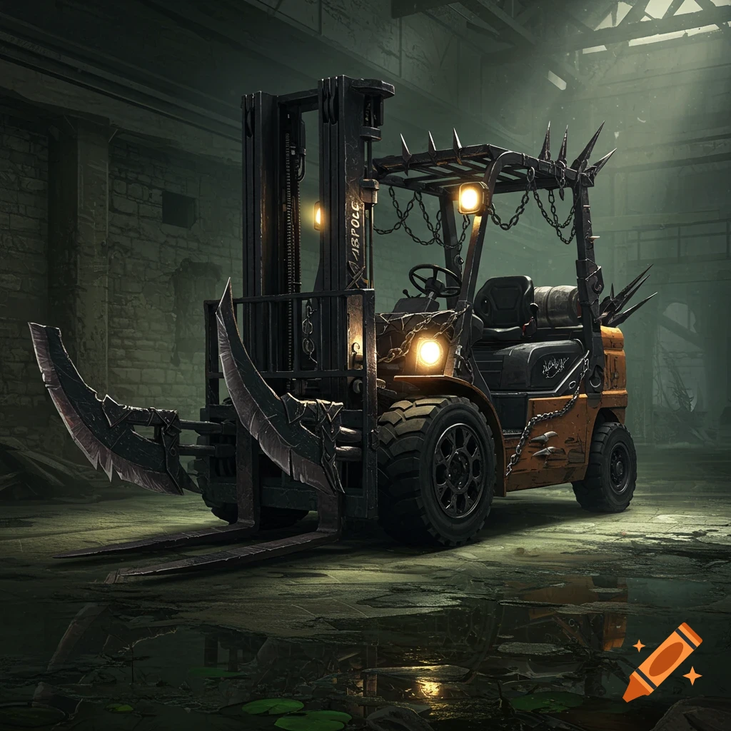 Gritty dark fantasy forklift DND character on Craiyon