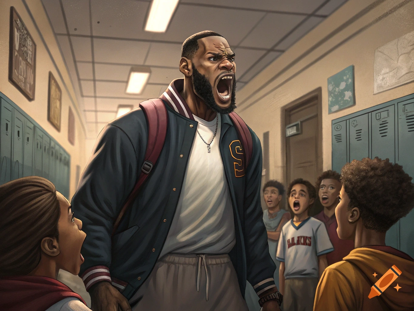 LeBron James screaming at school on Craiyon