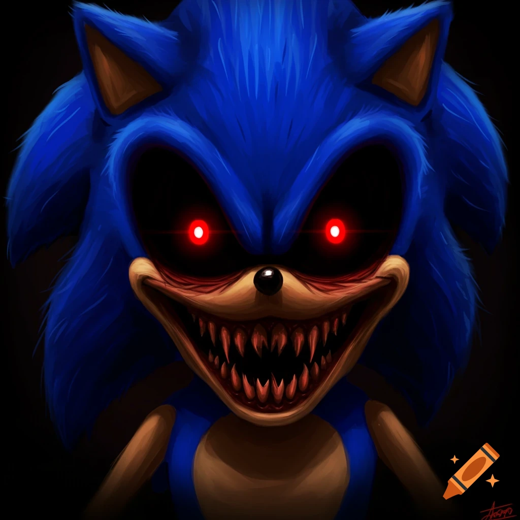 Creepy Sonic.exe character with dark elements and scary smile on Craiyon
