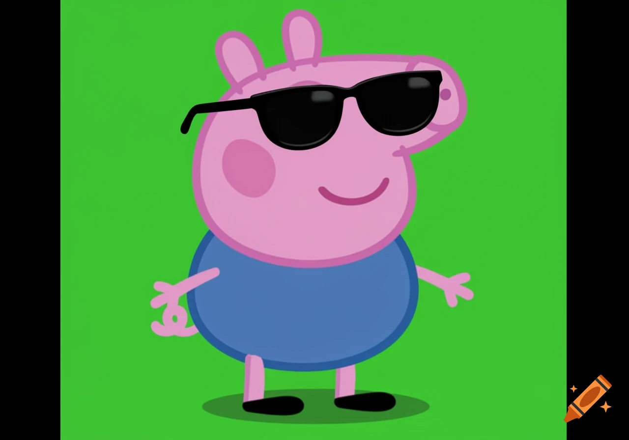 George Pig wearing sunglasses on a green background on Craiyon
