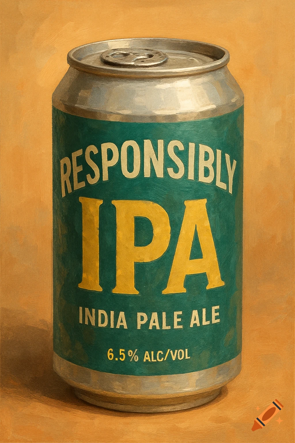 A green beer can labeled "RESPONSIBLY IPA". on Craiyon