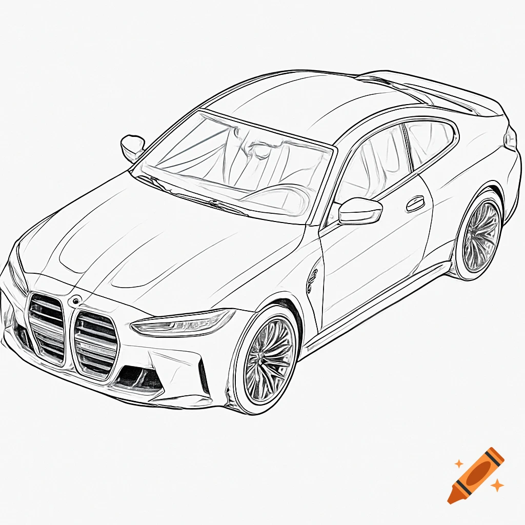 Isometric linework illustration of a BMW M4 Competition on Craiyon