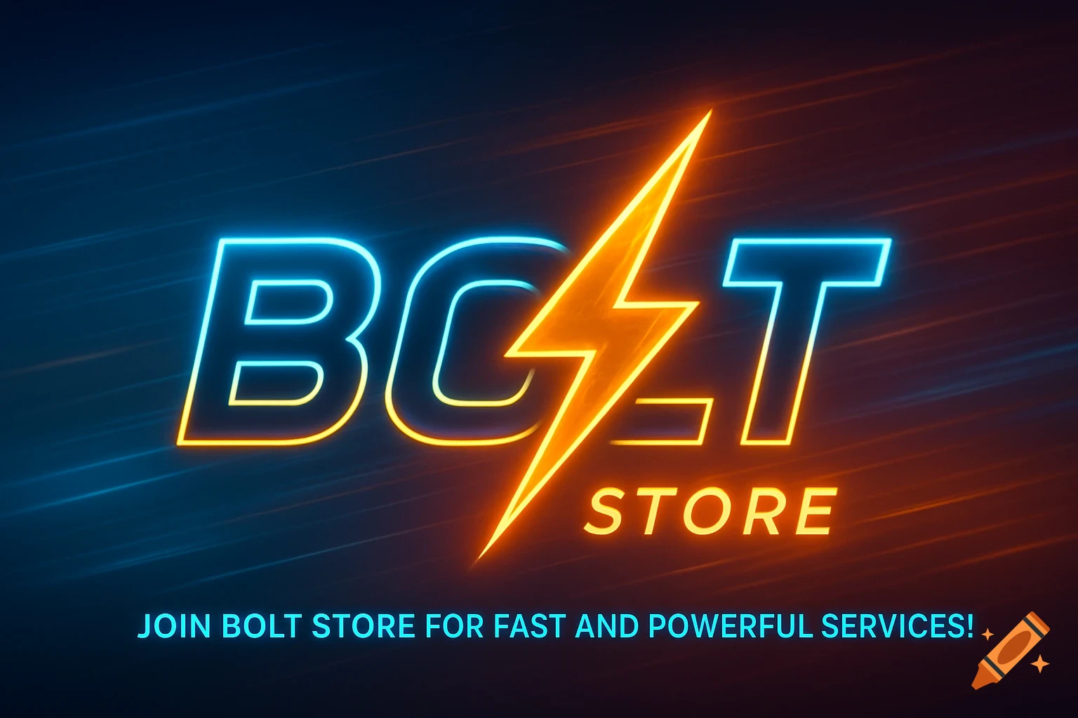 BOLT STORE Telegram channel banner with electric lightning bolt on Craiyon