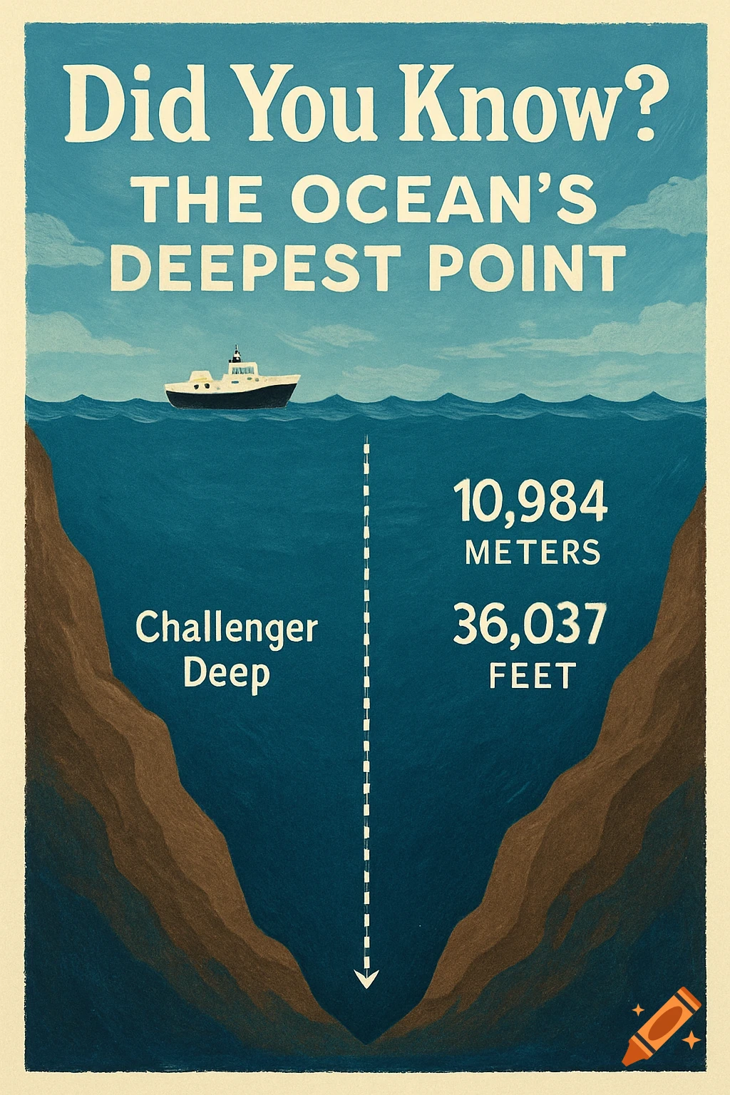 Illustration showing the ocean's deepest point, Challenger Deep, with ...