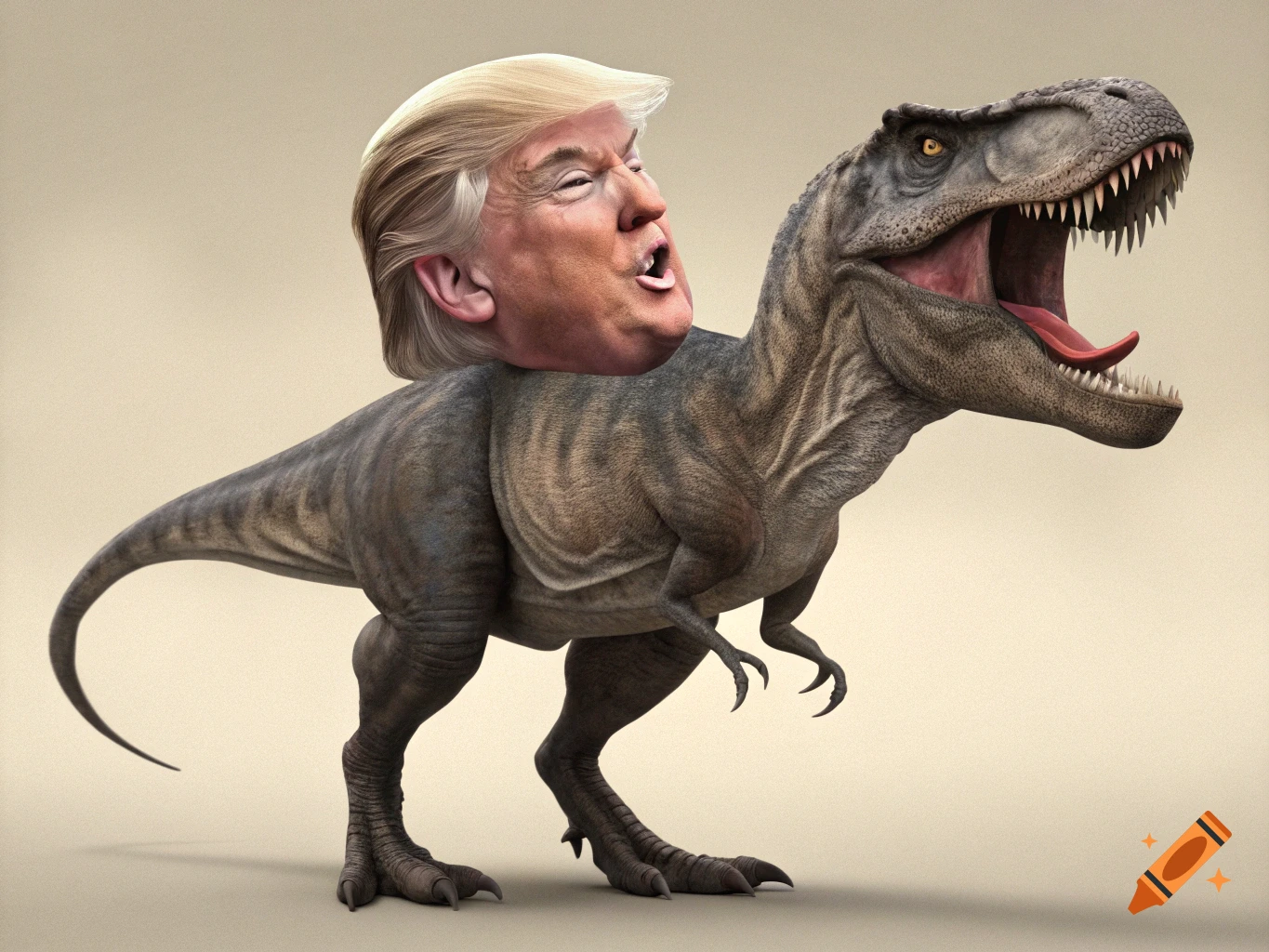 Realistic illustration of Donald Trump's head on a Tyrannosaurus Rex ...