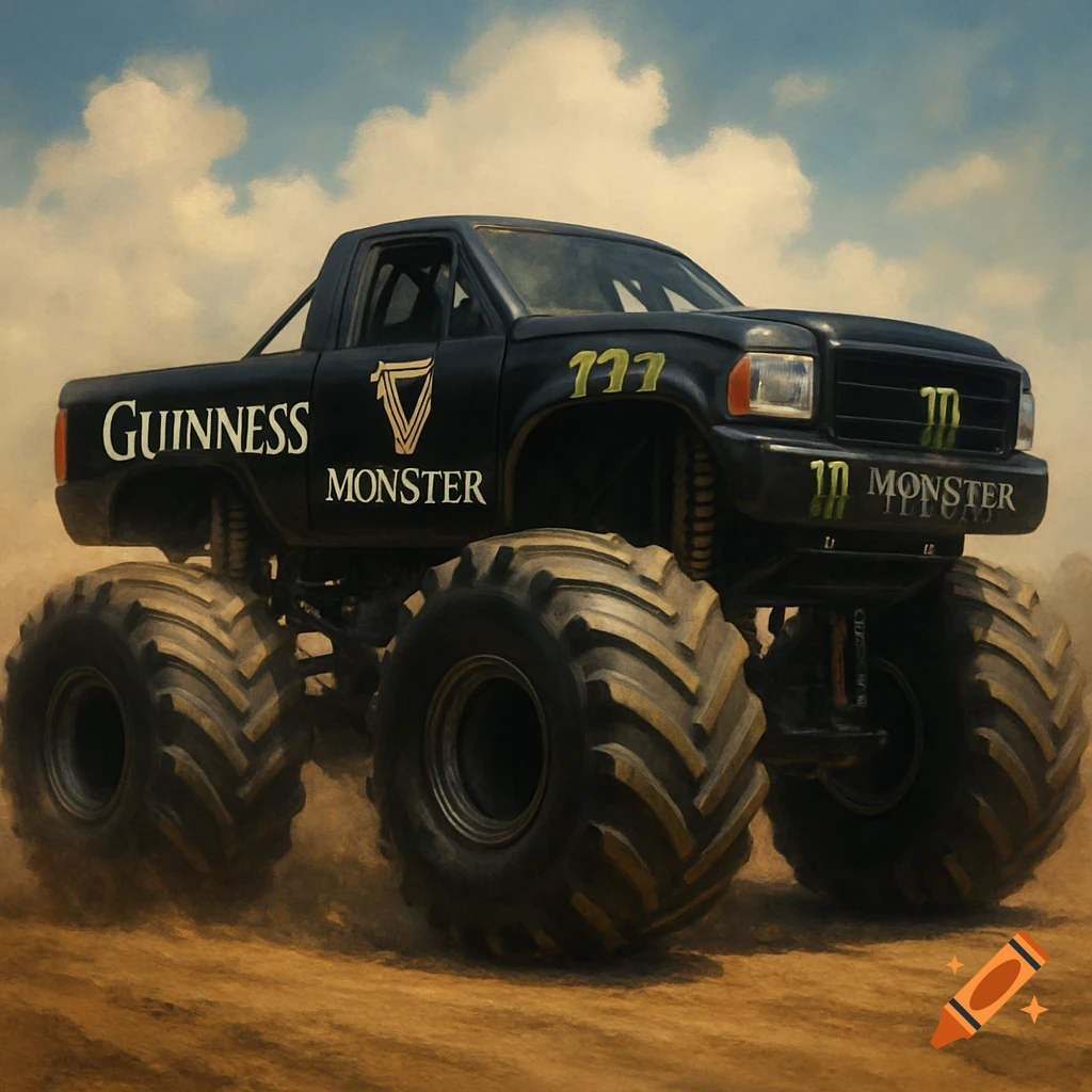 A blue Subaru WRX monster truck with a huge engine on top, kicking up ...