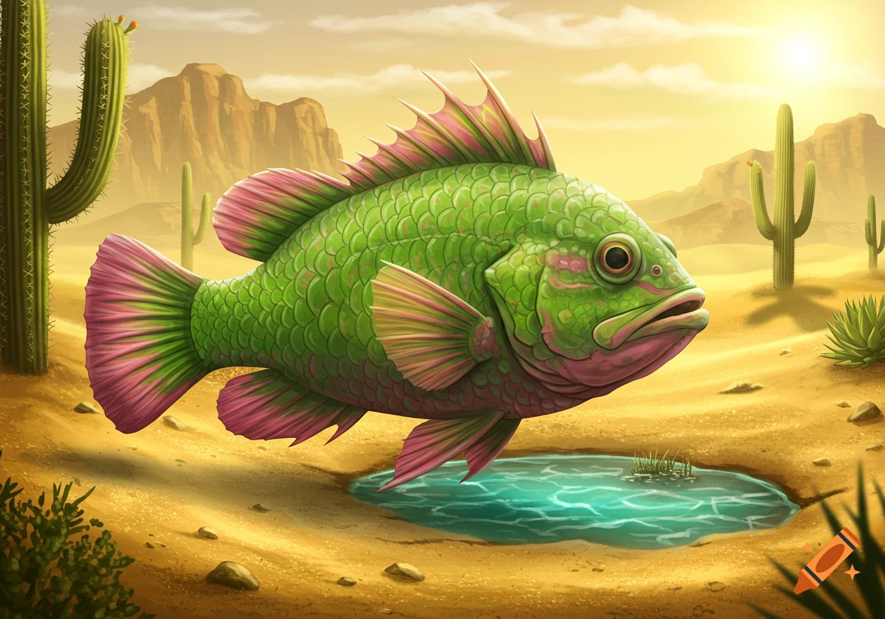 Cactus fish in the desert on Craiyon