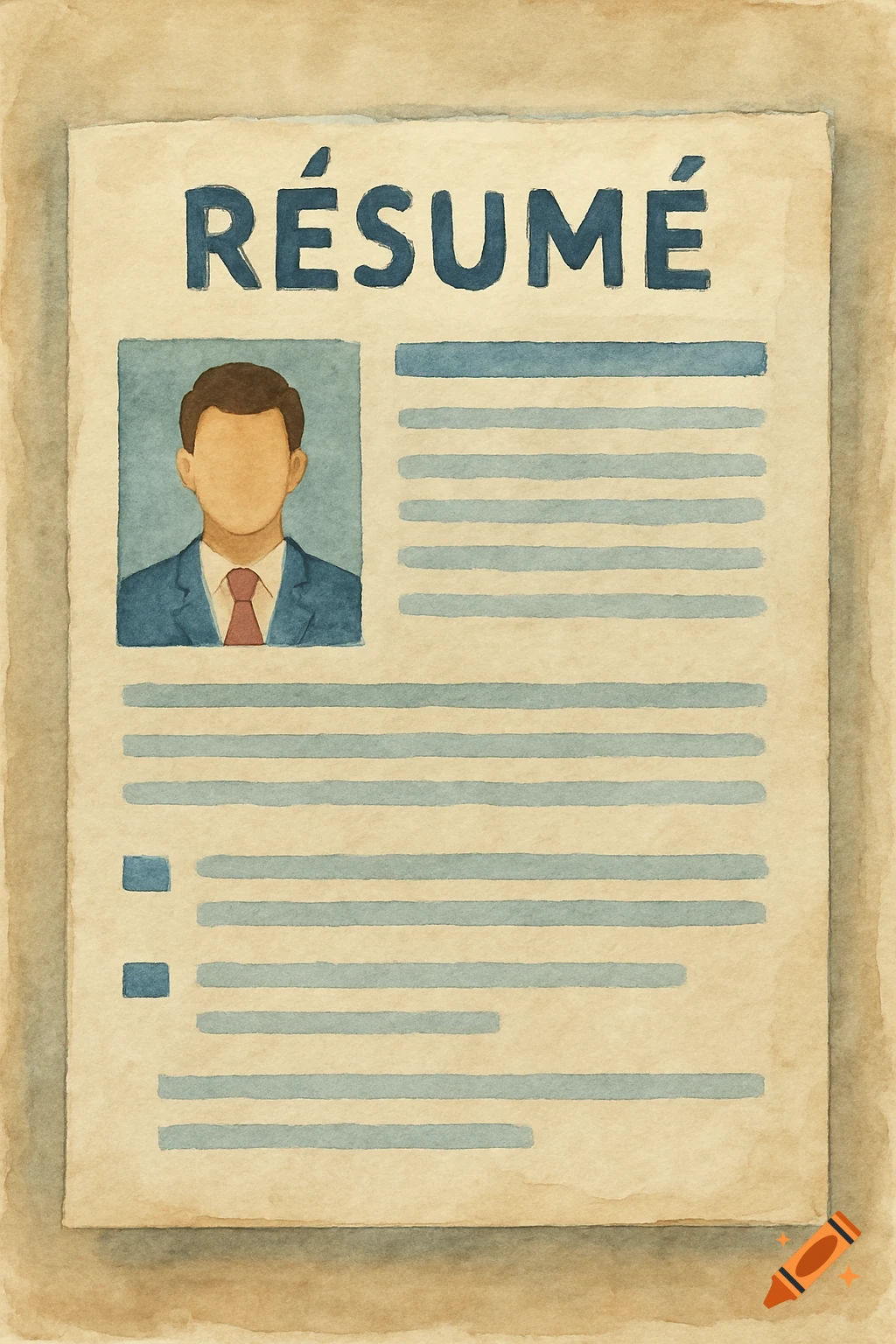 A resume document with a placeholder portrait and text sections. on Craiyon