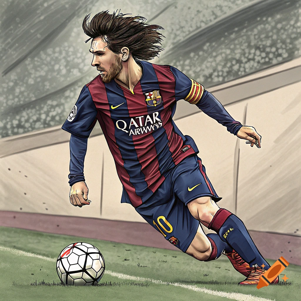 Sketch portrait of soccer player Lionel Messi wearing a team shirt. on ...