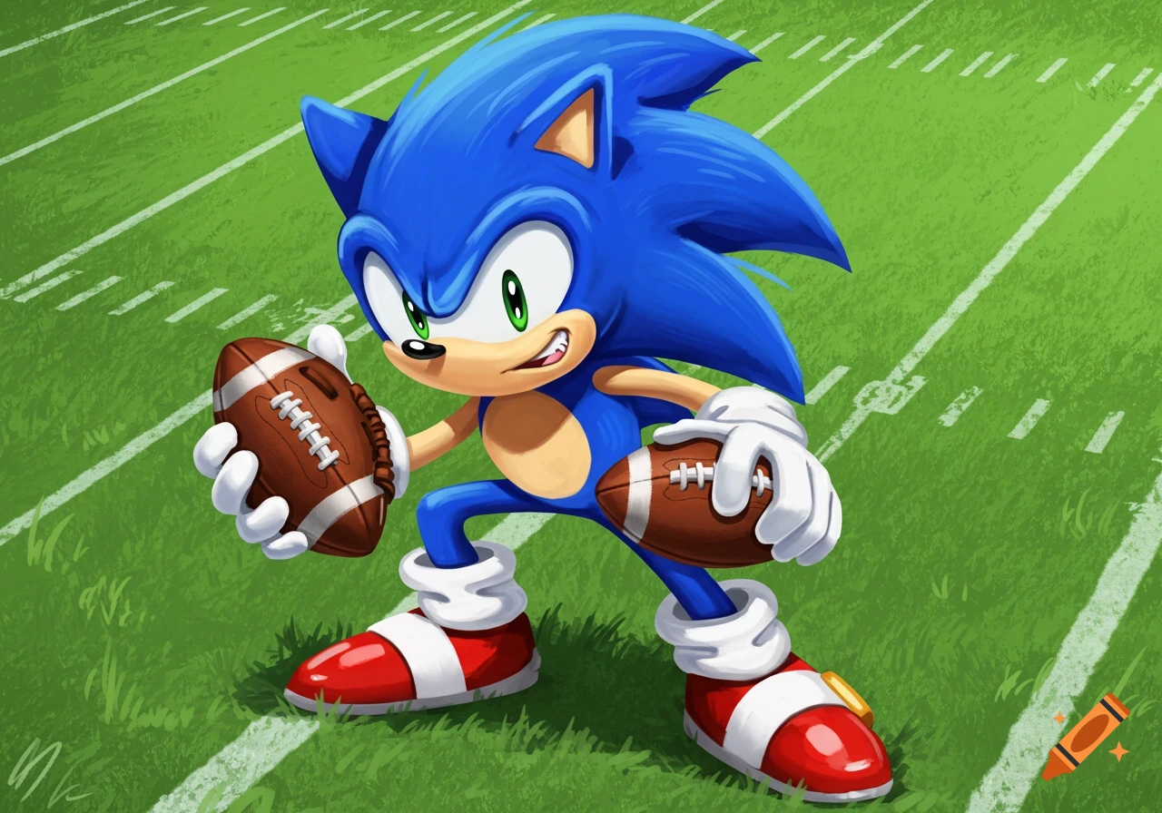 Sonic the hedgehog with baseball glove and football on Craiyon