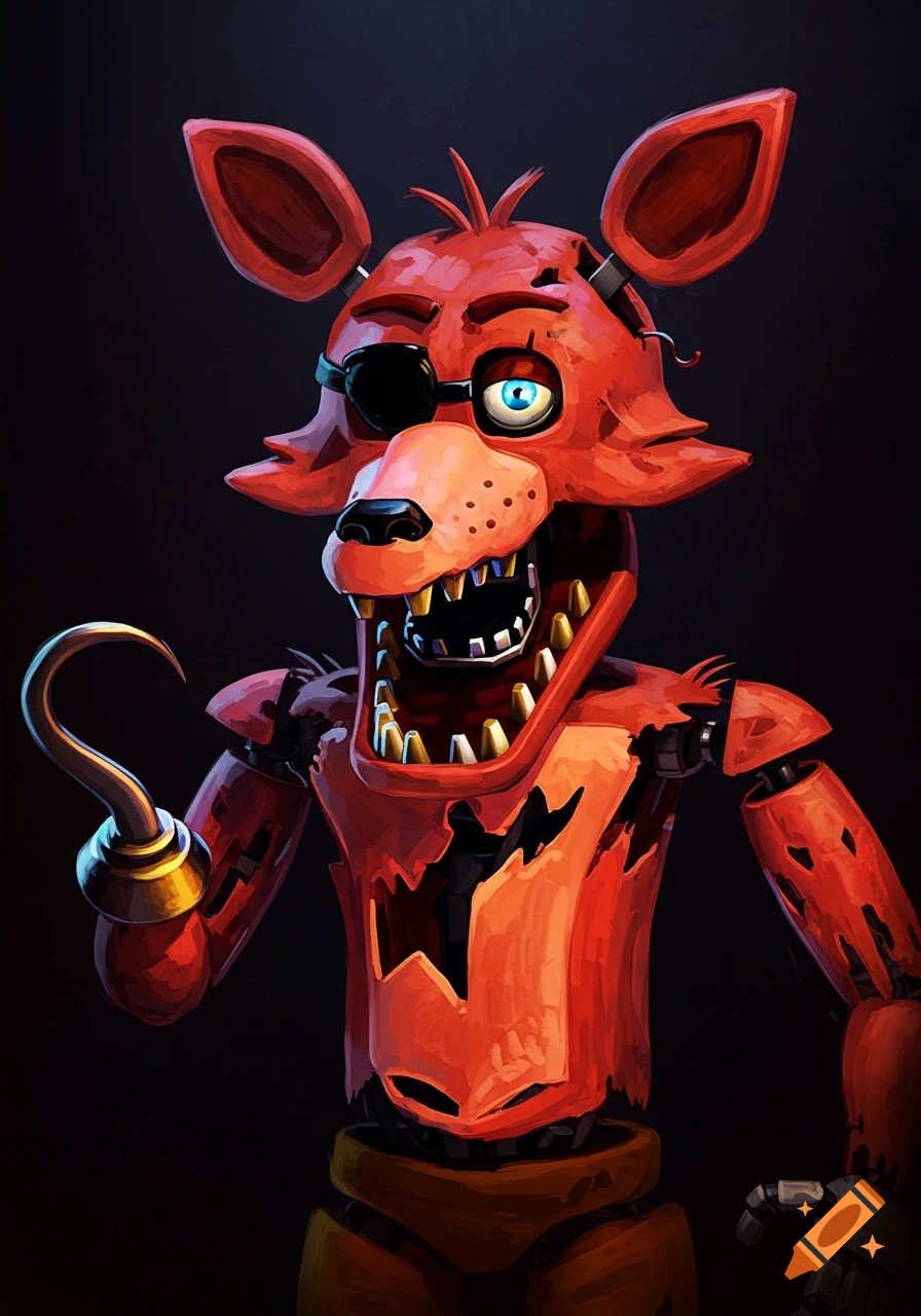 Foxy, the red animatronic fox with an eye patch and hook. on Craiyon