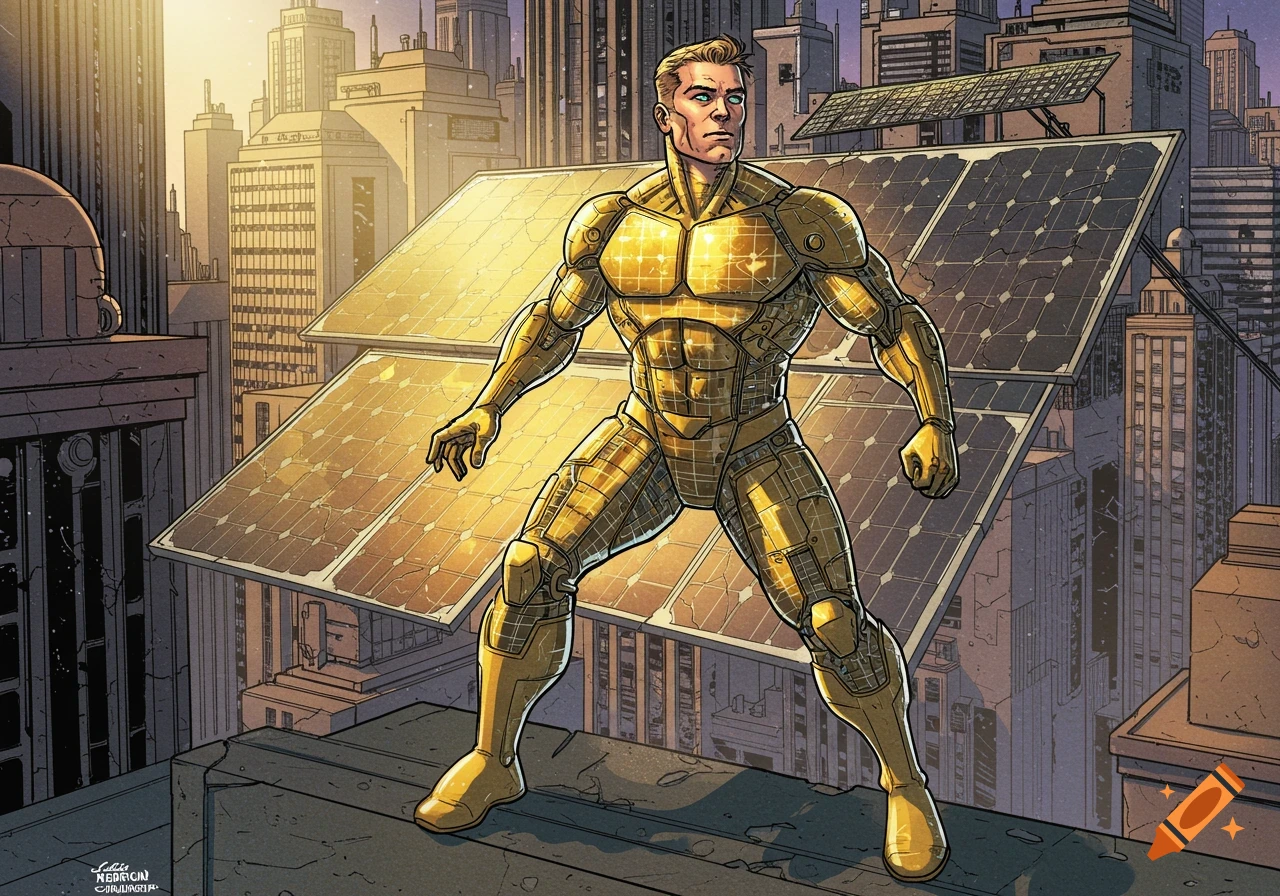 Retro pulp hero radiating atomic energy in 1950s comic book style on ...