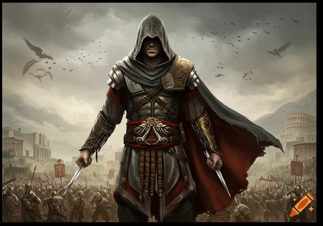 Assassin's Creed character in Roman cloak and lorica segmentata armour ...