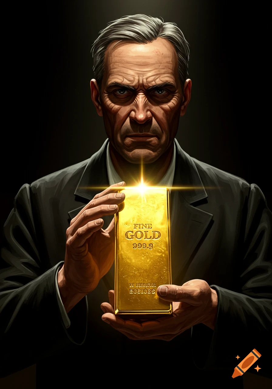 Person holding a shining gold bar on Craiyon