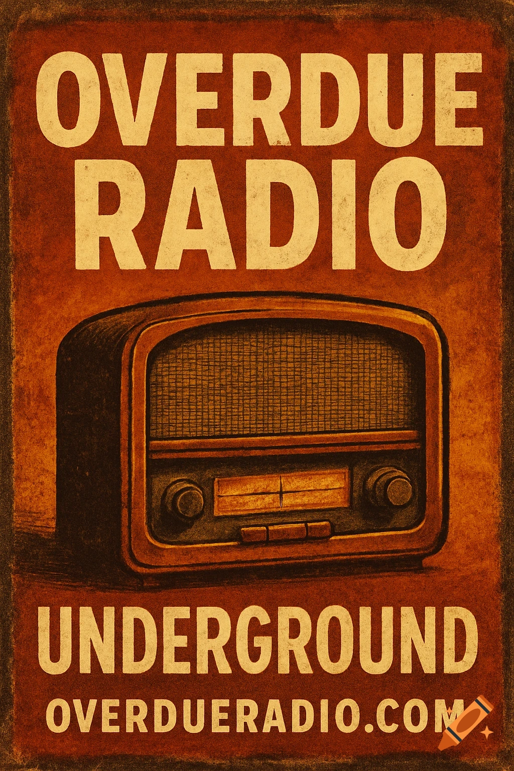 A vintage-style poster advertising Overdue Radio Underground featuring ...
