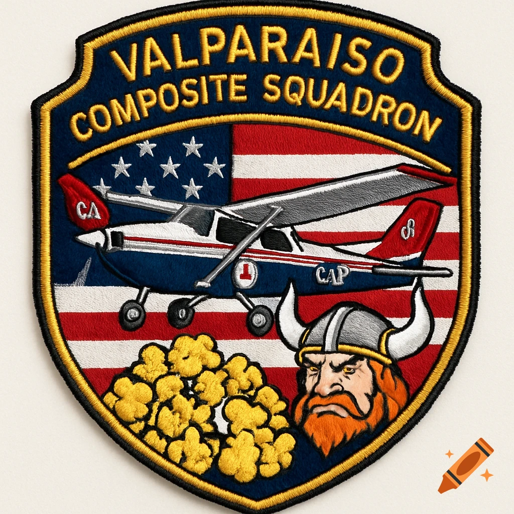 Civil Air Patrol Valparaiso Composite Squadron patch with Cessna, popcorn, and vikings logo ...