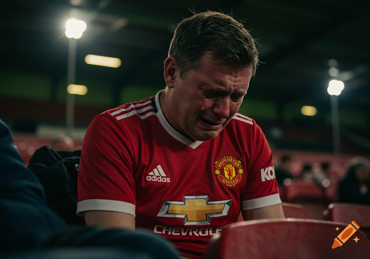 Manchester United fan crying after 3-0 loss to Everton on Craiyon