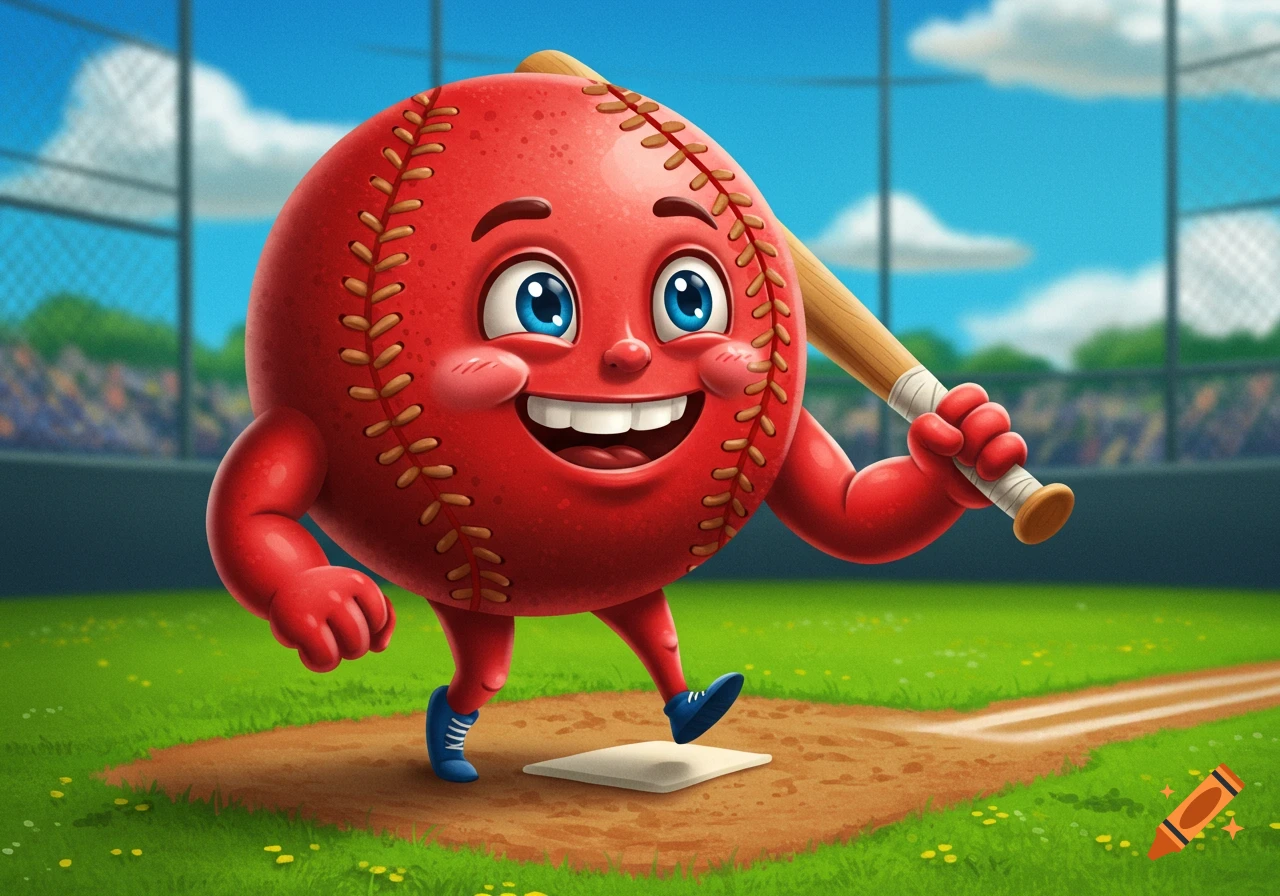 A cartoon tree stump character holding a baseball bat with a baseball ...