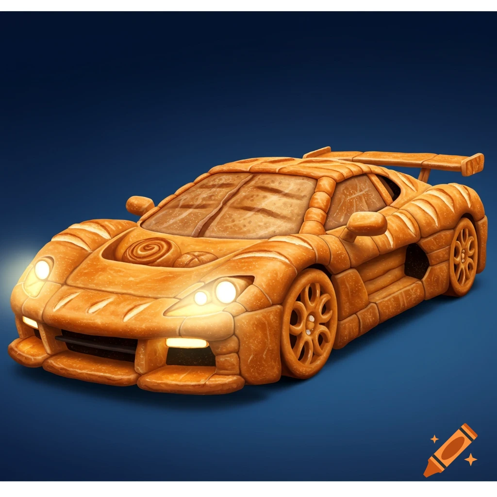 A hypercar made of bread on Craiyon