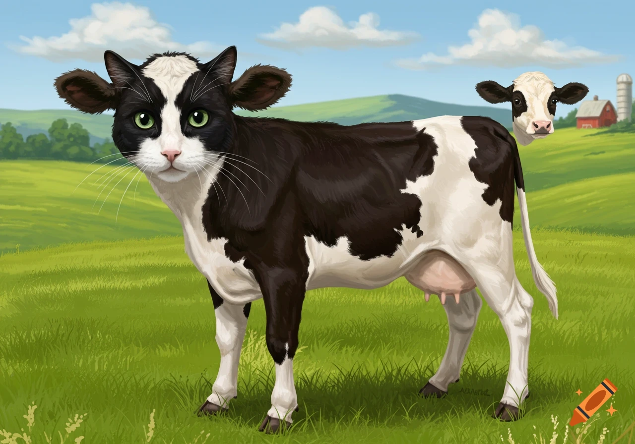 Tuxedo cat mixed with a cow on Craiyon