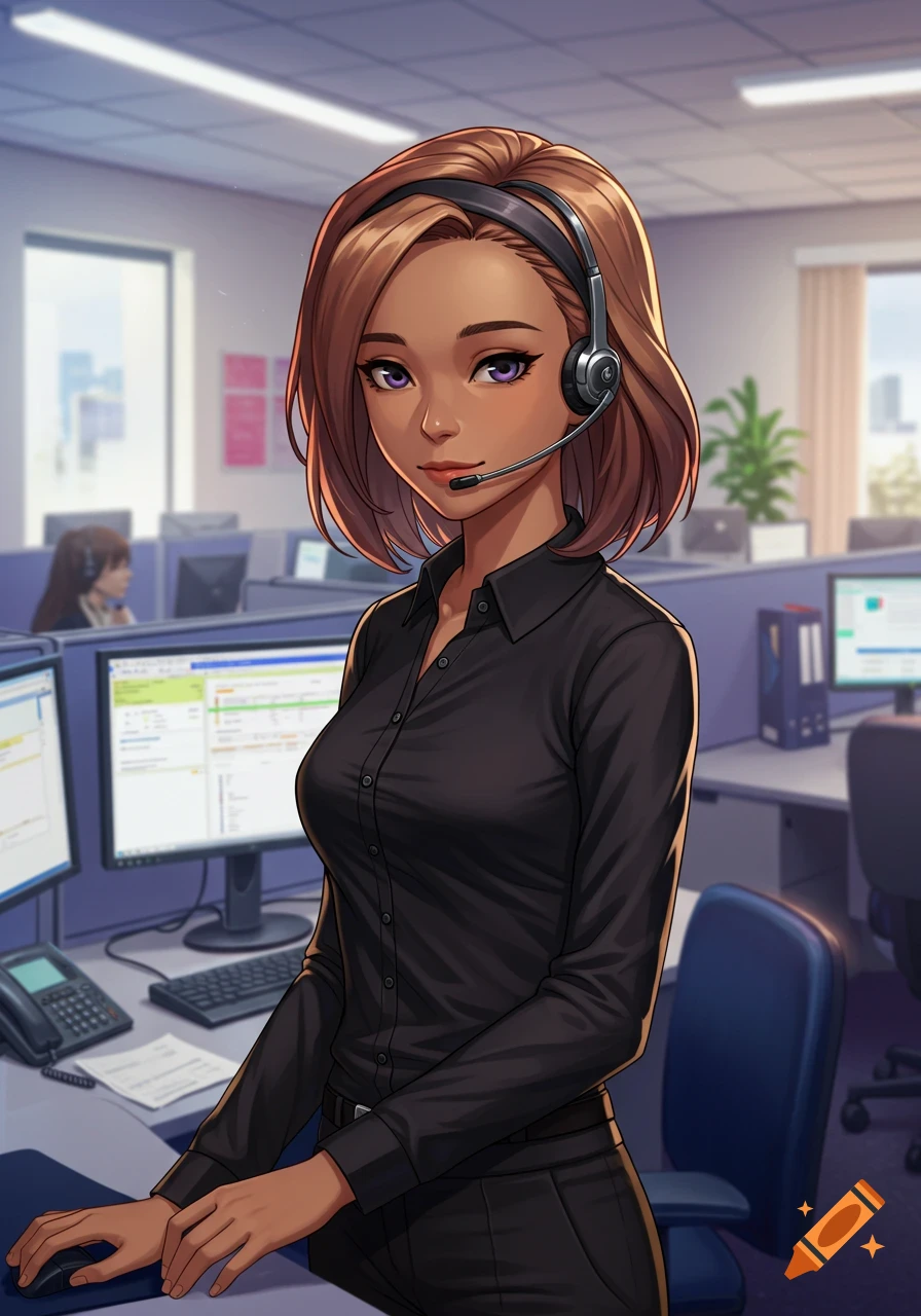 Anime-style illustration of a light-skinned African American female ...