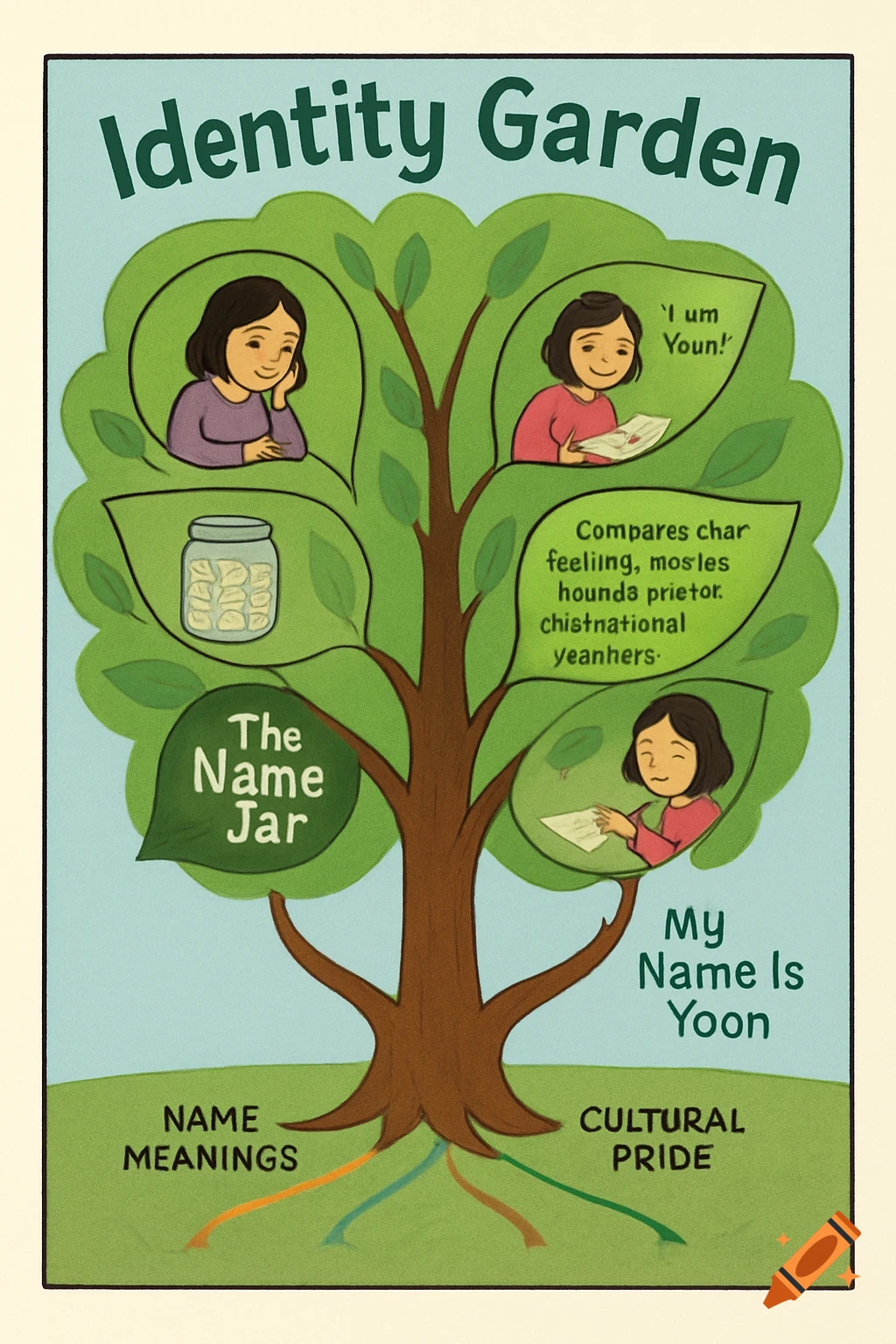 Interactive Identity Garden: Tree representing themes from 'The Name ...