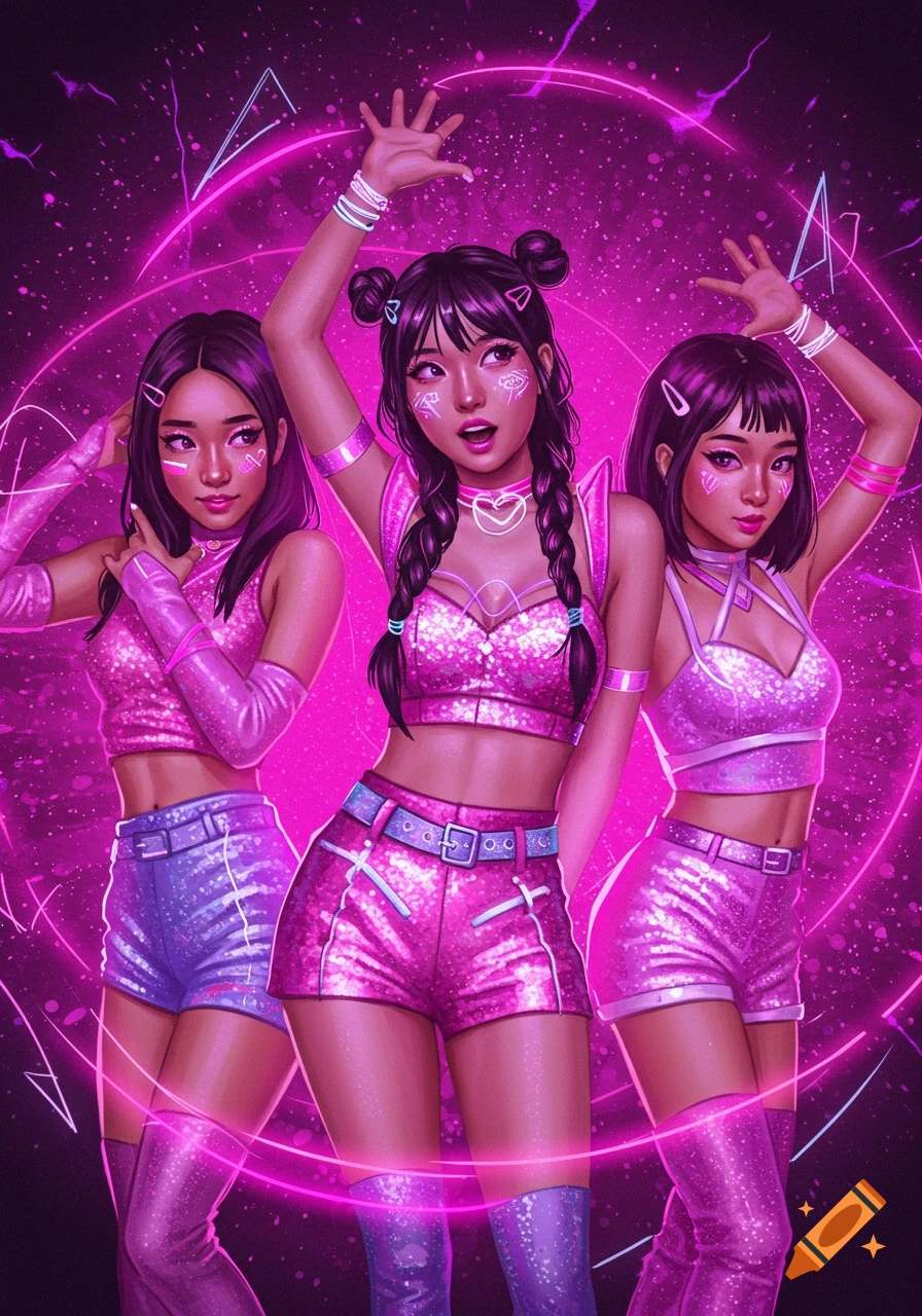 Asian women in pink rave outfits on Craiyon