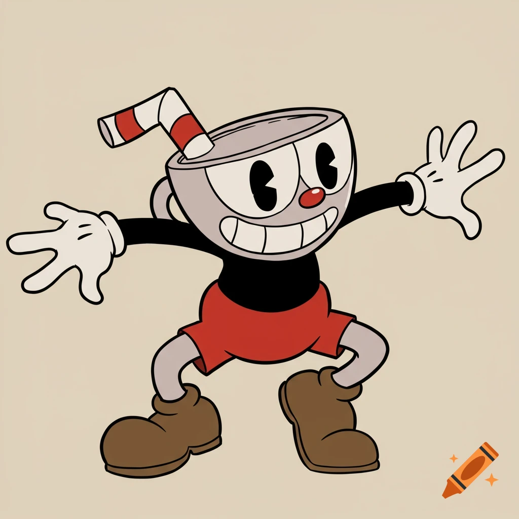 Cartoon character Cuphead running in an action pose with swirling ...