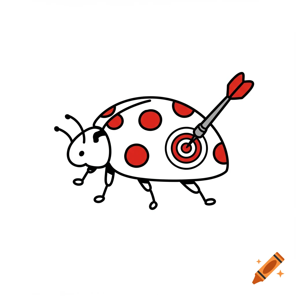 Simple outline drawing of a ladybug with a dartboard on its back and a ...