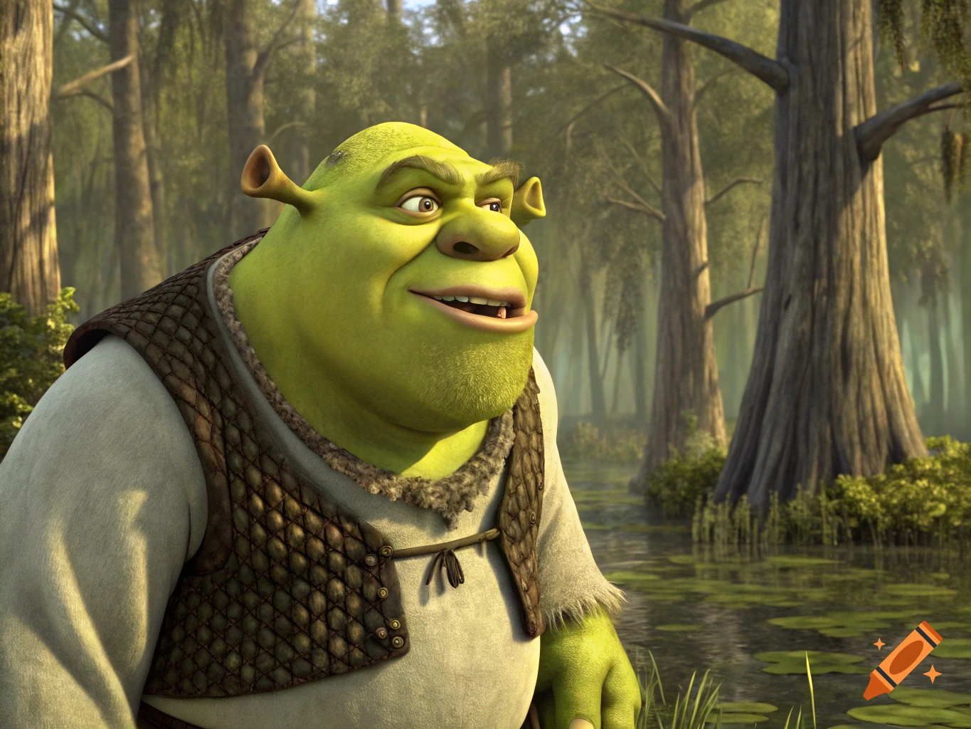 Movie poster of Shrek, Donkey, Puss in Boots, and other characters in a ...