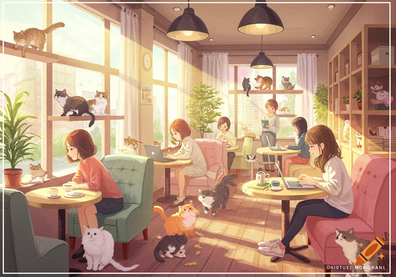 Cat cafe interior on Craiyon