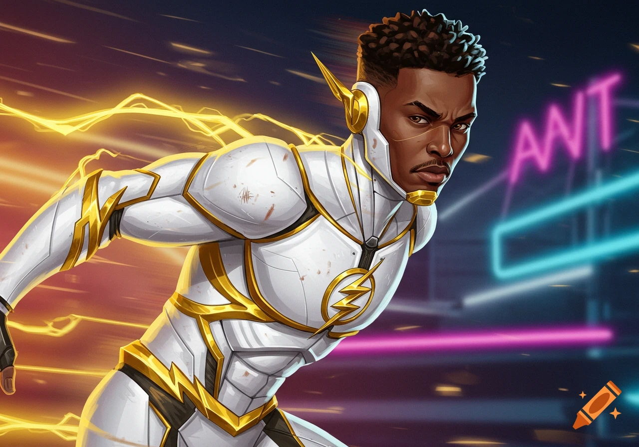 Futuristic white and gold speedster suit for mixed-race anti-hero on ...