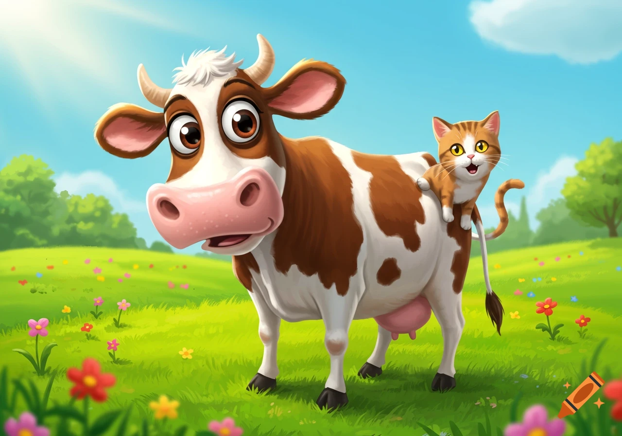 An orange tabby cat wears a white and black cow costume while sitting ...