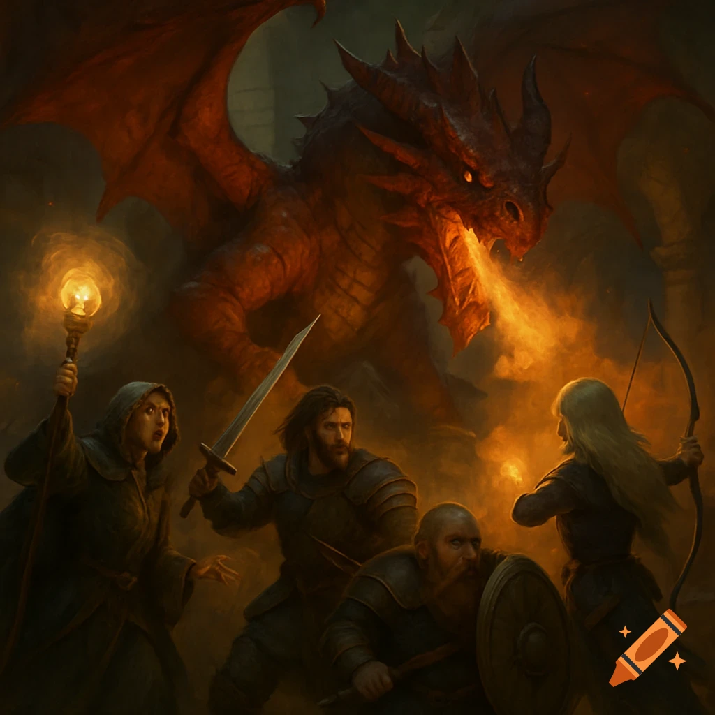 Fantasy cover art of a red dragon breathing fire at a knight with a ...