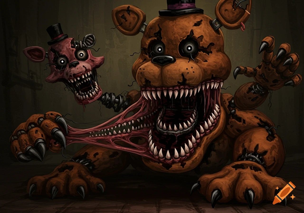 Freddy Fazbear with distorted features on Craiyon