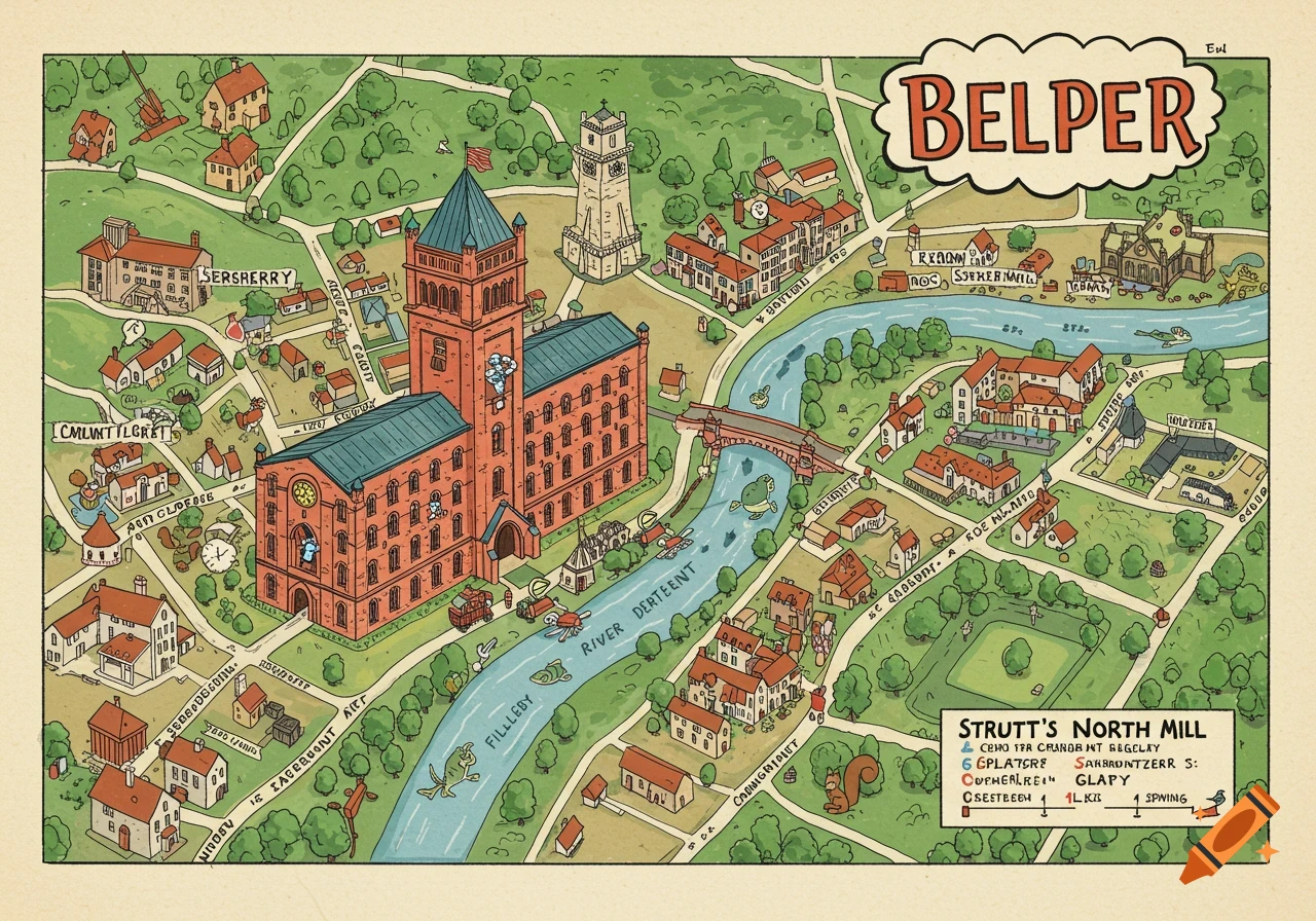Cartoon map of Belper on Craiyon