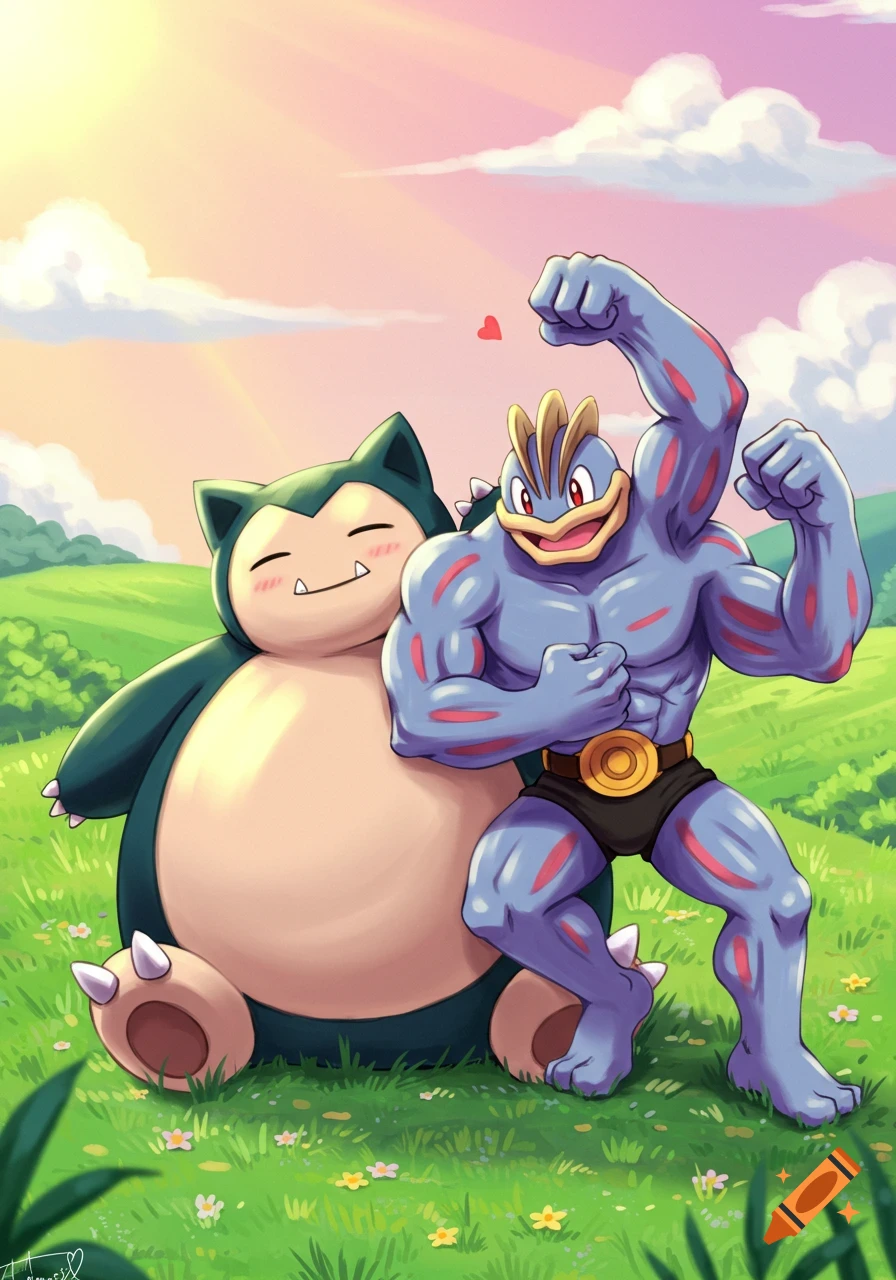 Pokemon Snorlax and Machamp posing on Craiyon