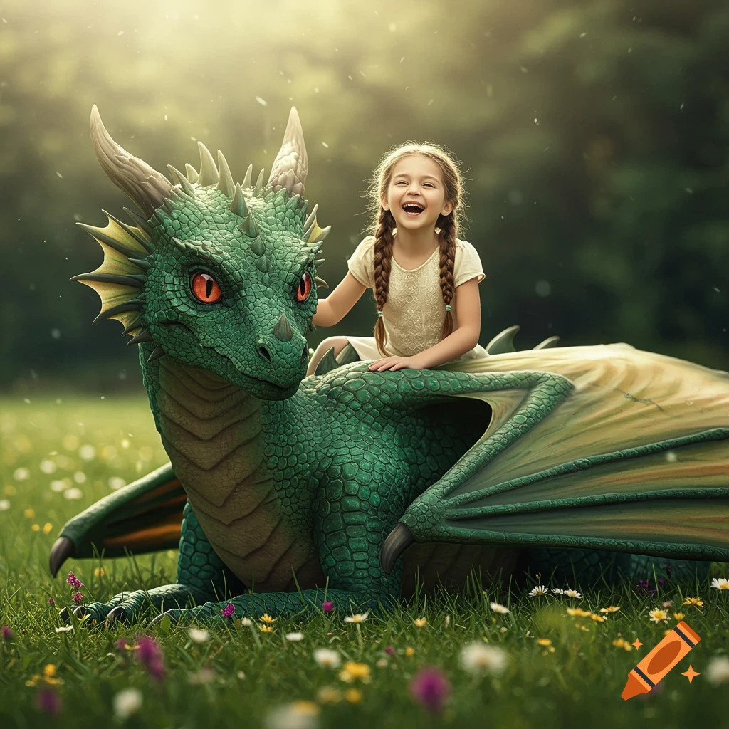 Girl and her dragon on Craiyon