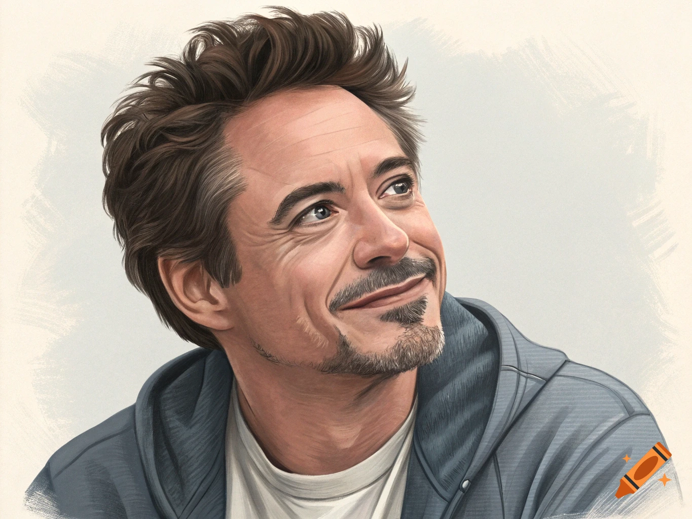 Stylized portrait of Robert Downey Jr. looking up and to the right. on ...