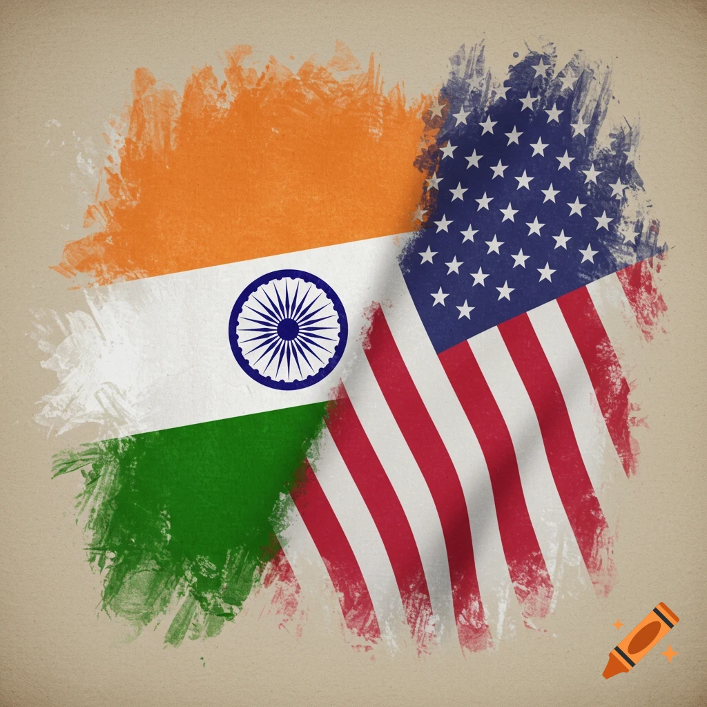 An abstract artistic blend of the UK Union Jack and Indian flags ...