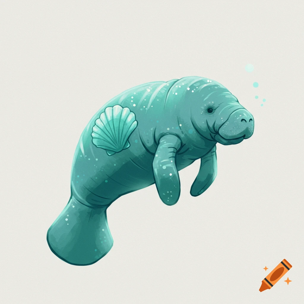 Hyper-realistic illustration of a manatee covered in colorful ...
