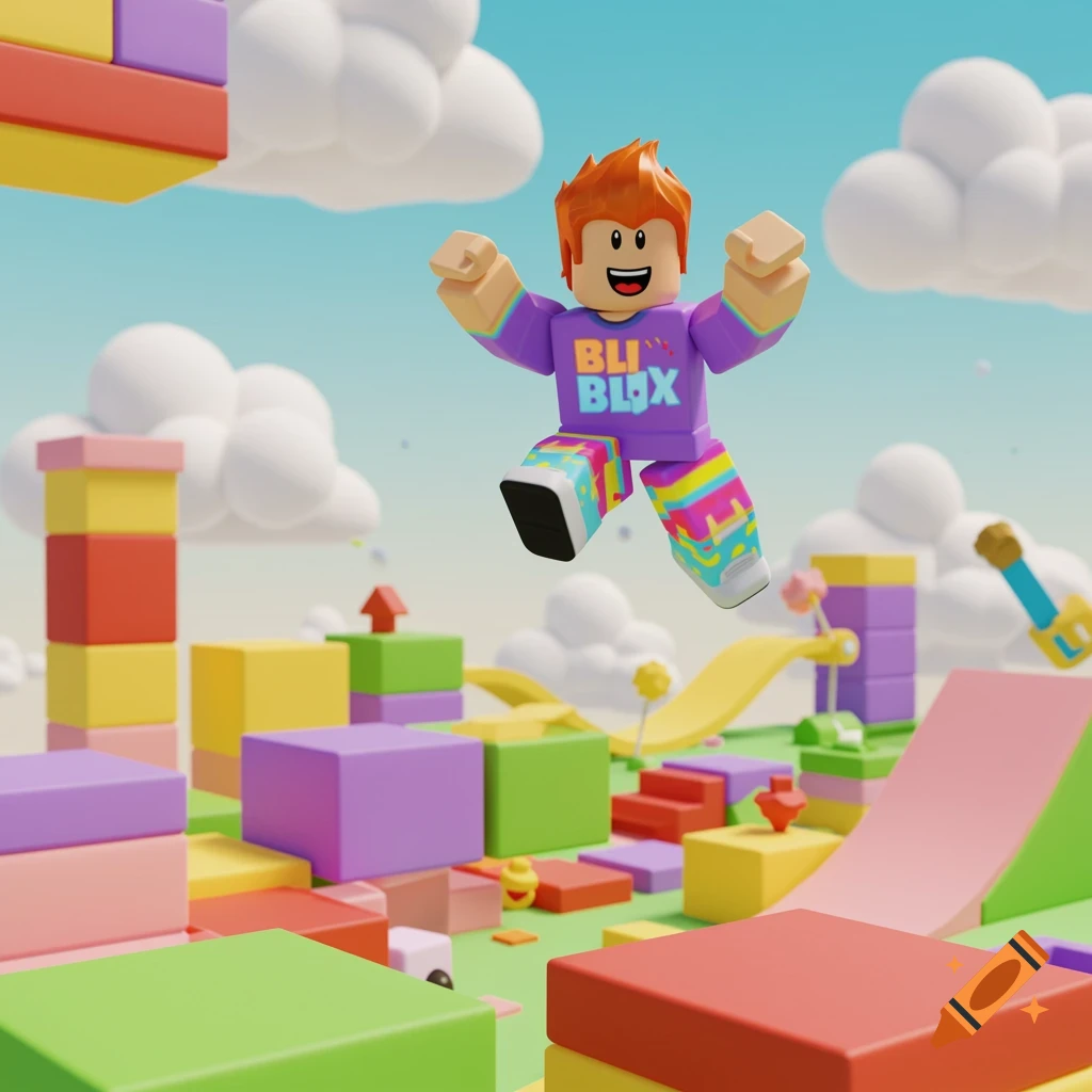 Roblox character jumps across colorful platforms in a bright obstacle ...
