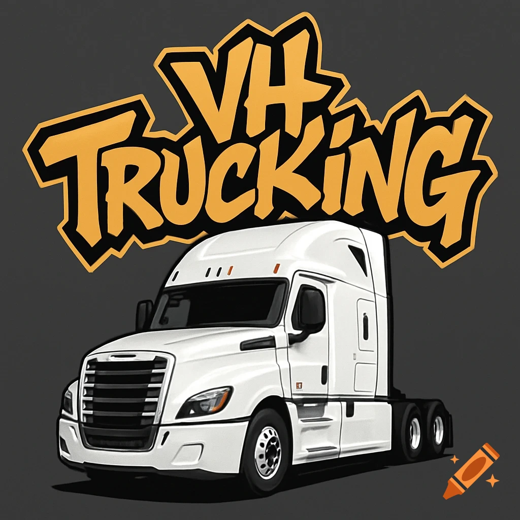 Logo with white semi-truck and 'VH Trucking' text on Craiyon
