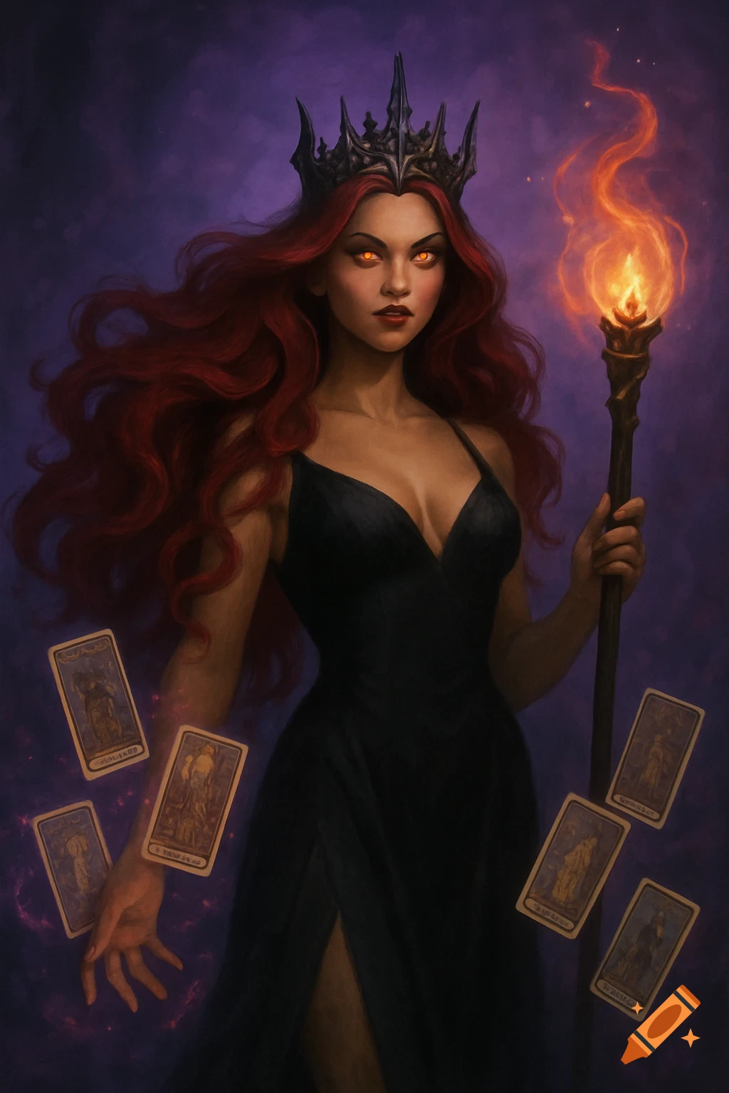 Two robed figures conjure purple magic on a gothic card design with ...