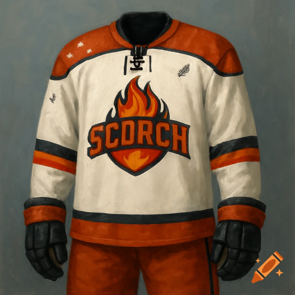 Ice hockey jersey featuring white base with orange accents, Southern ...