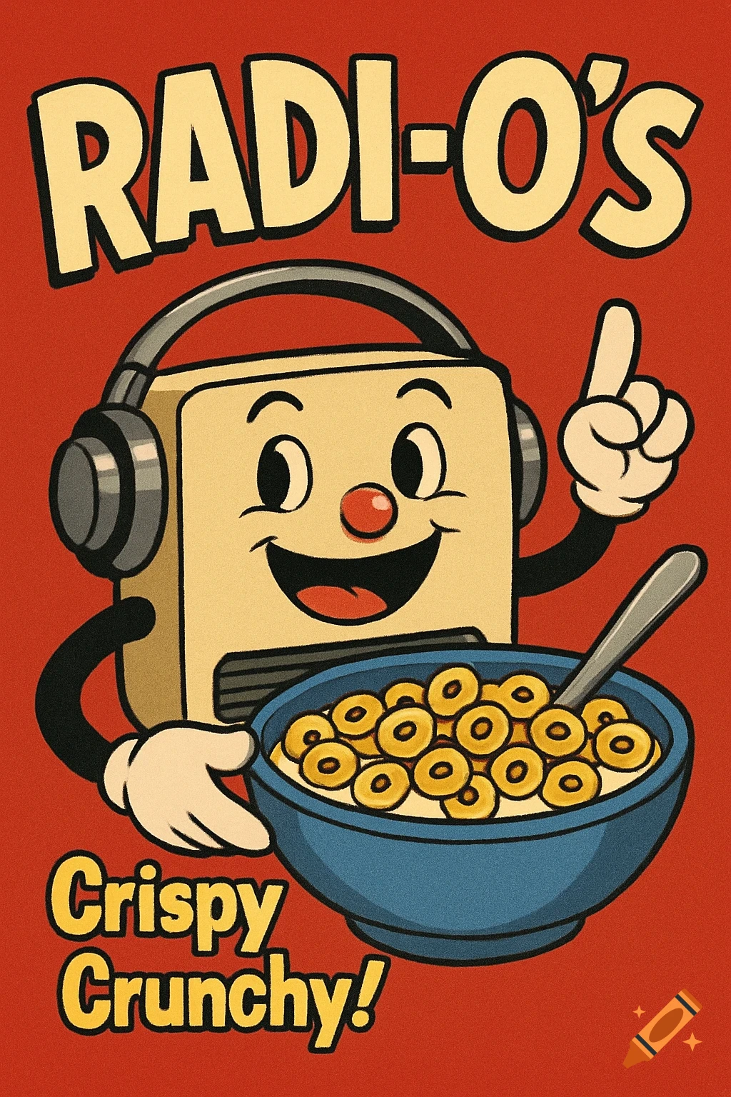 Cartoon cereal box cover for Radi-O's on Craiyon