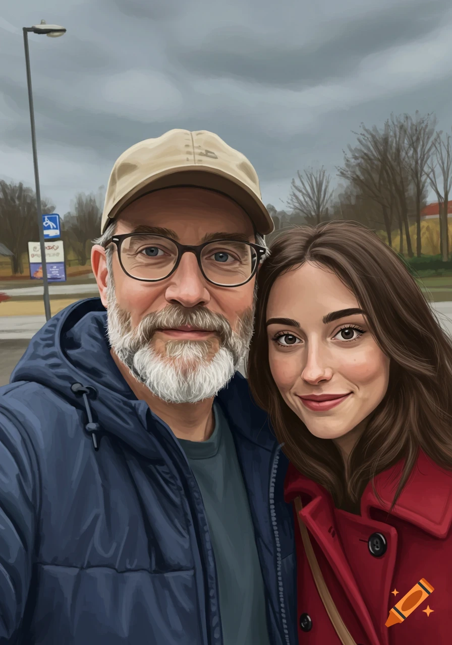 English man and Moldovan woman in blue and red coats on Craiyon